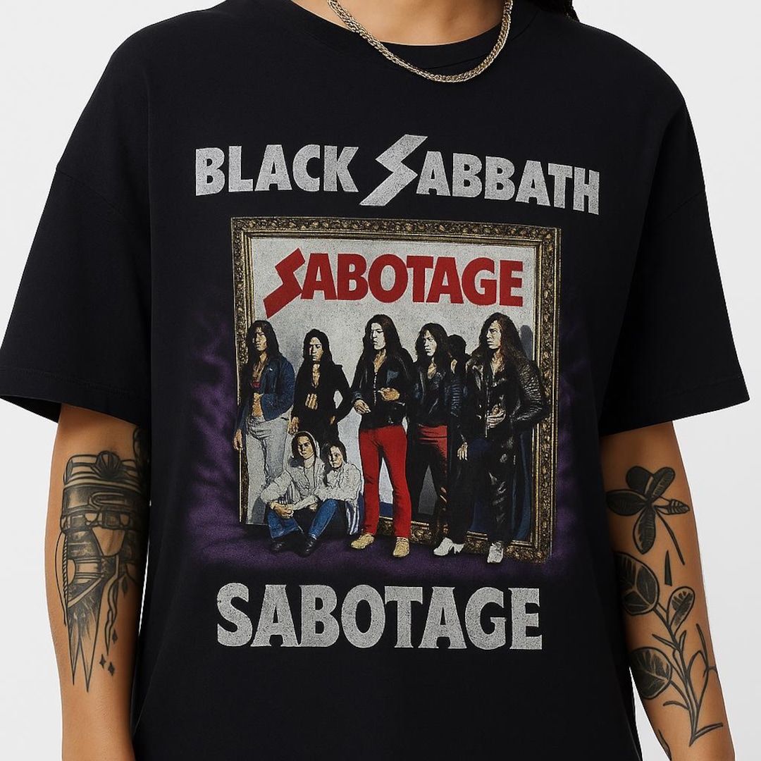 Black Sabbath Sabotage Album Cover T-shirt Vintage Rock Band Graphic ...