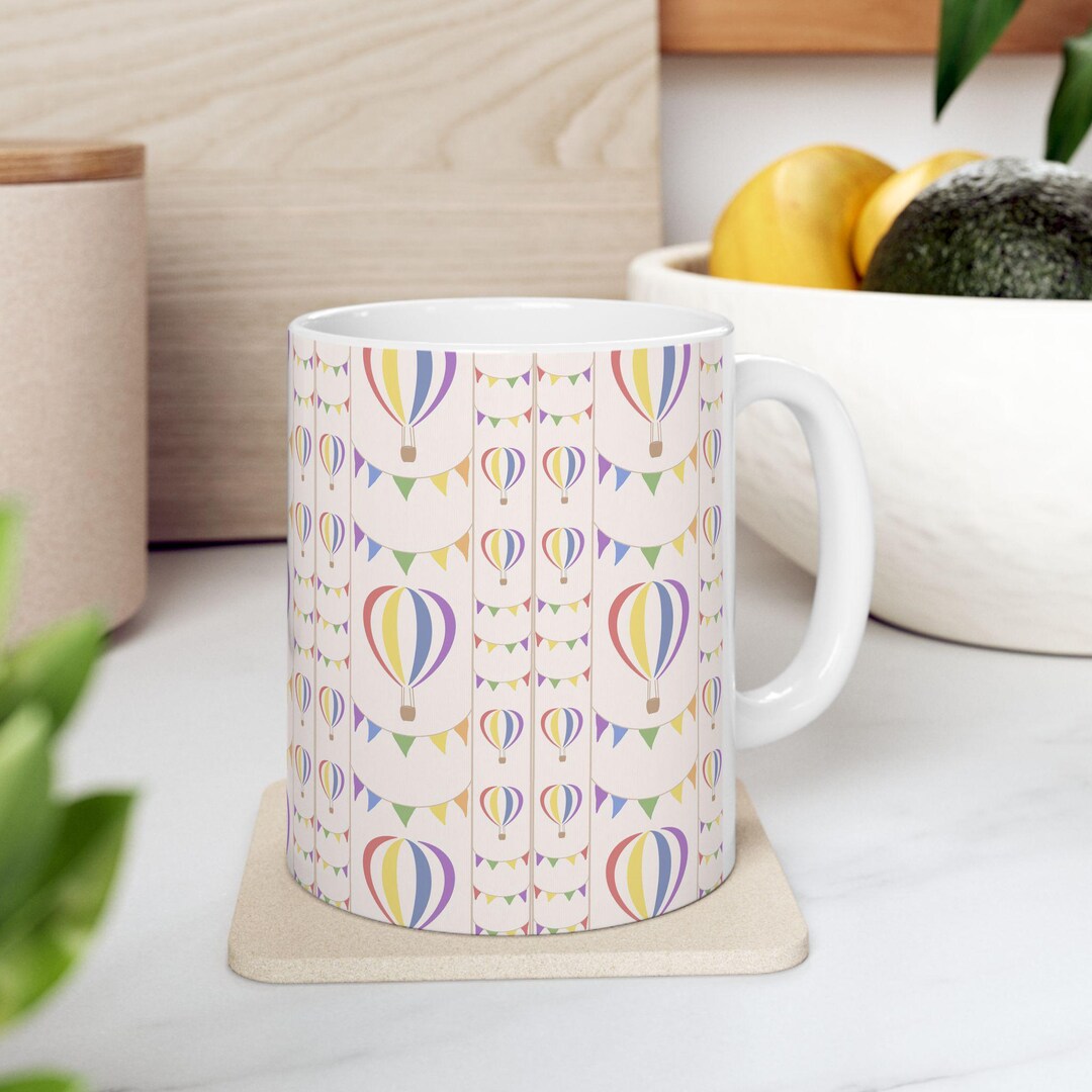 Rainbow Hot Air Balloon Mug: Fun Adventure Drinkware - Etsy