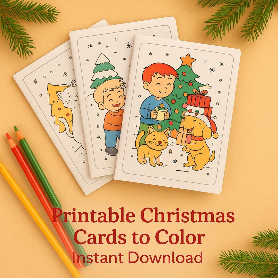 5 Printable Holiday Coloring Cards | DIY Kids Christmas Activity ...
