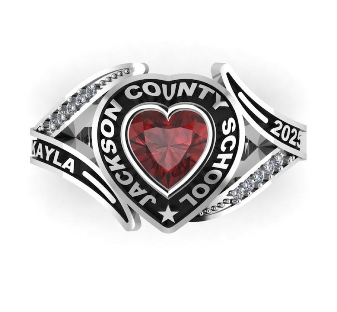 Custom Heart Gemstone Enamel Class Ring 2025, High School Graduation ...
