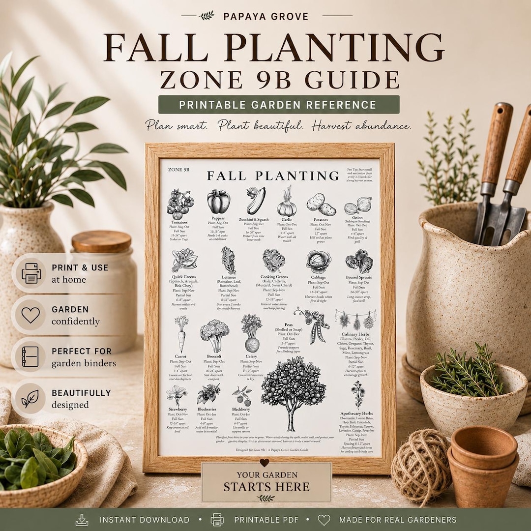 Zone 9B Fall Planting Guide Printable, Florida Vegetable Garden ...