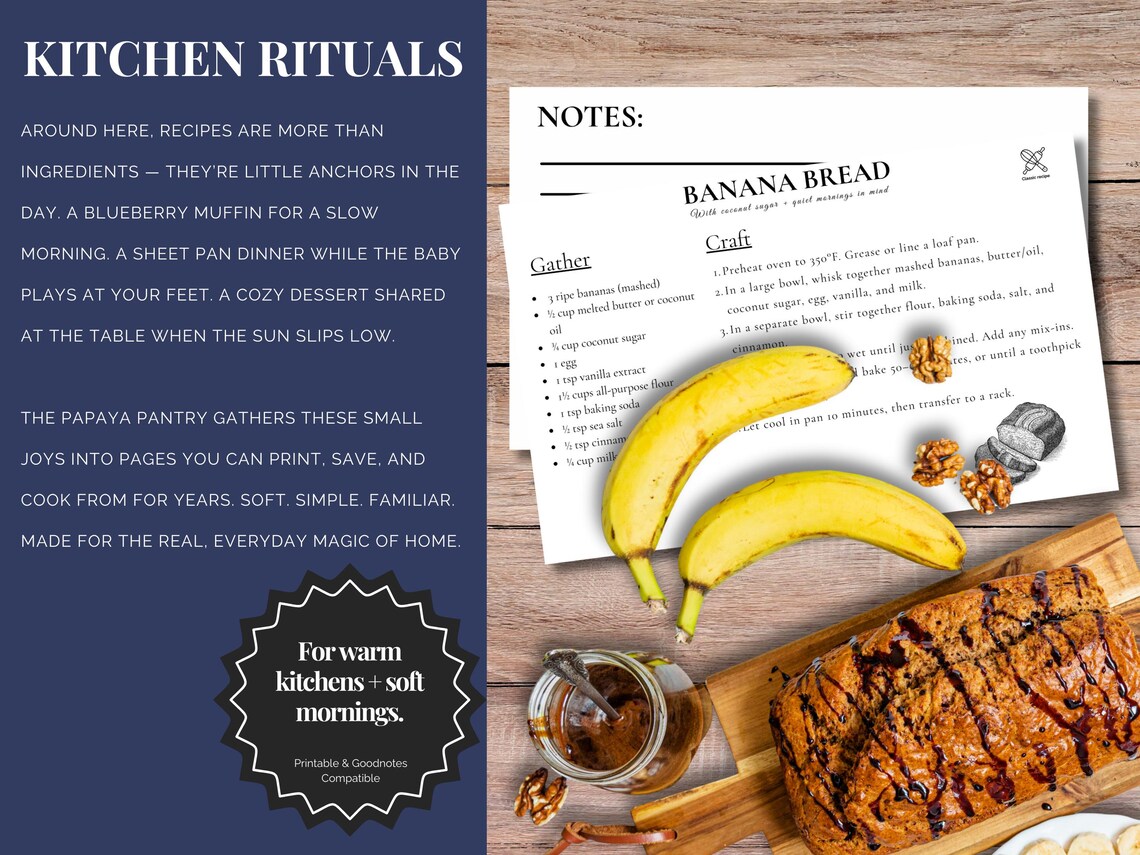 Banana Bread Recipe Card | Printable Kitchen Baking (PDF Download) - Etsy