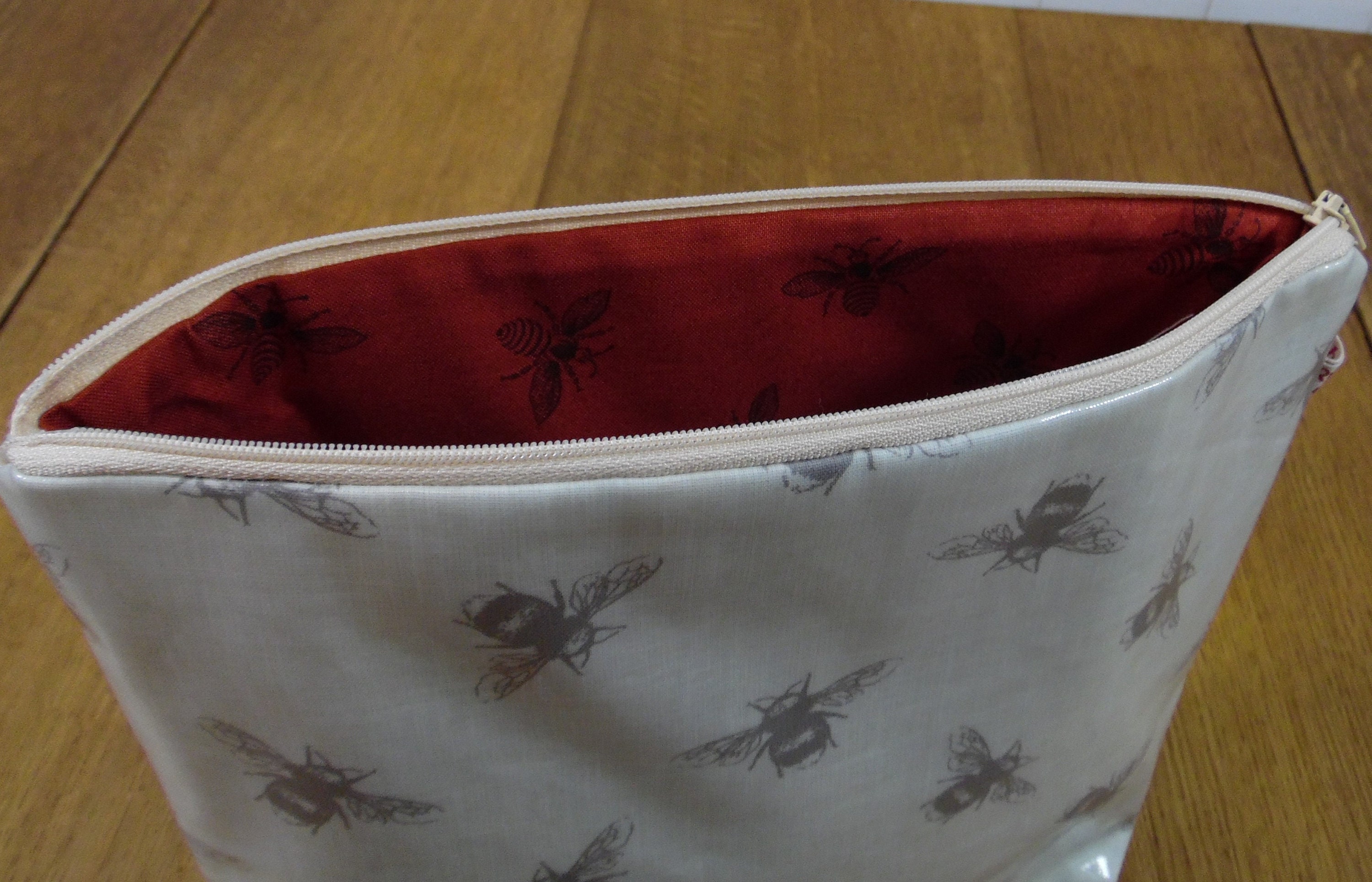 REDUCED Bee Print Oilcloth Large Cosmetic Toiletry Bag