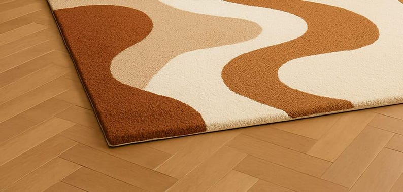 Retro Wave Area Rug – Earth Tone Abstract Carpet - Etsy UK