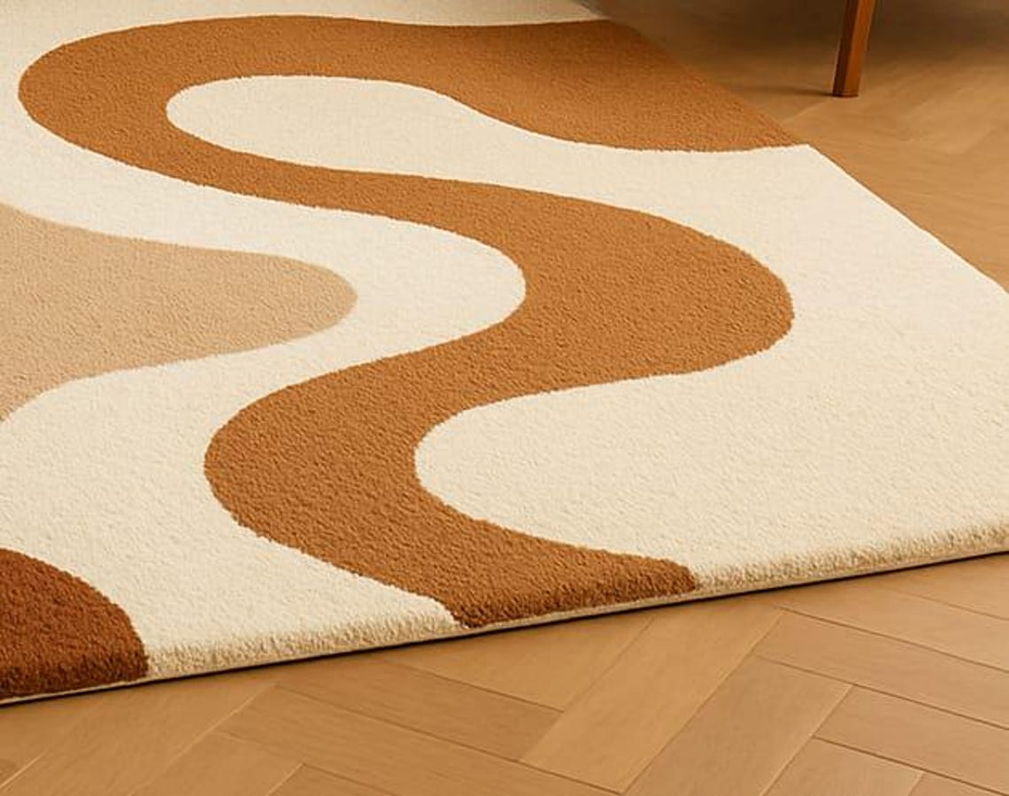 Retro Wave Area Rug – Earth Tone Abstract Carpet - Etsy UK