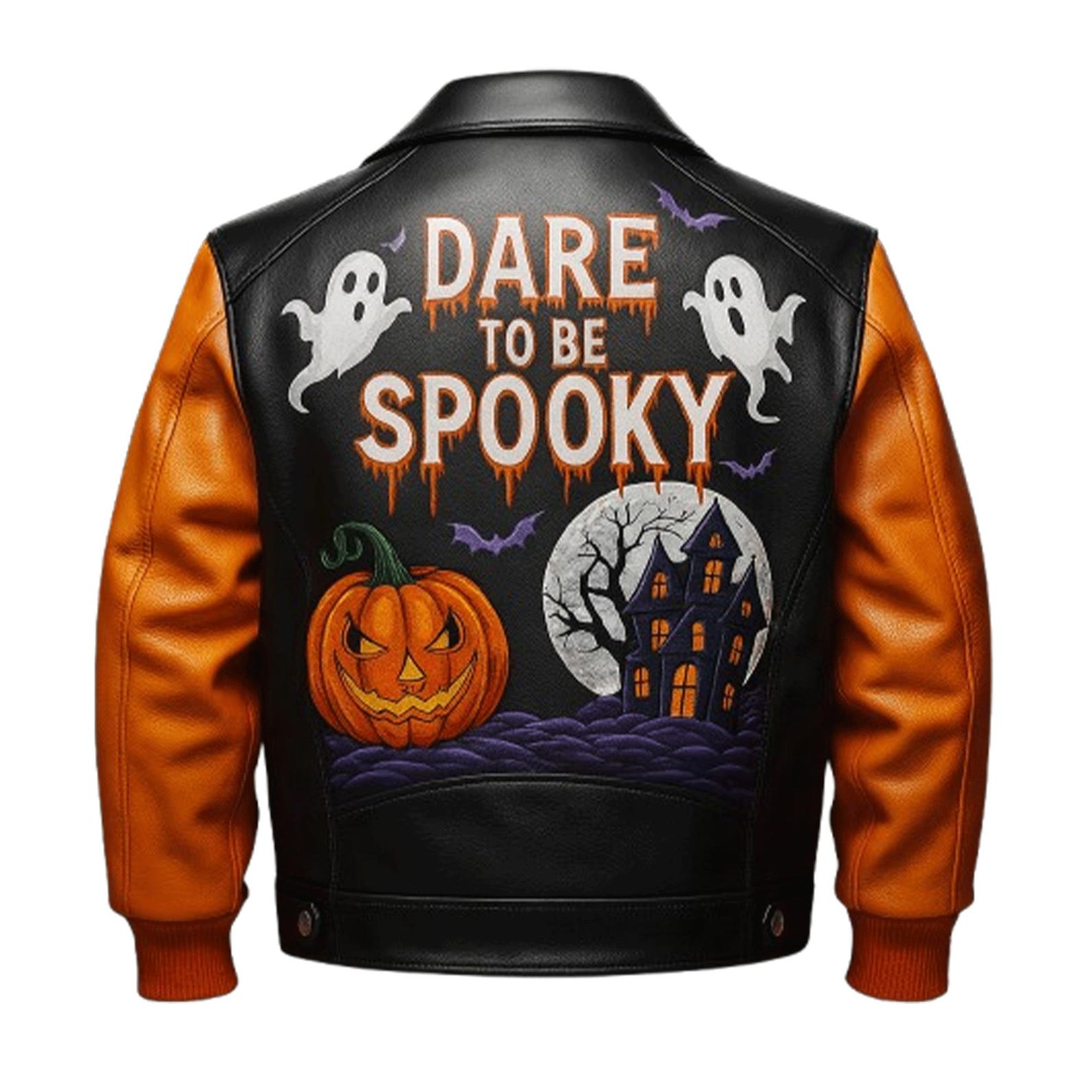 Halloween Leather Jacket With Pumpkin Print | Spooky Gothic Varsity ...
