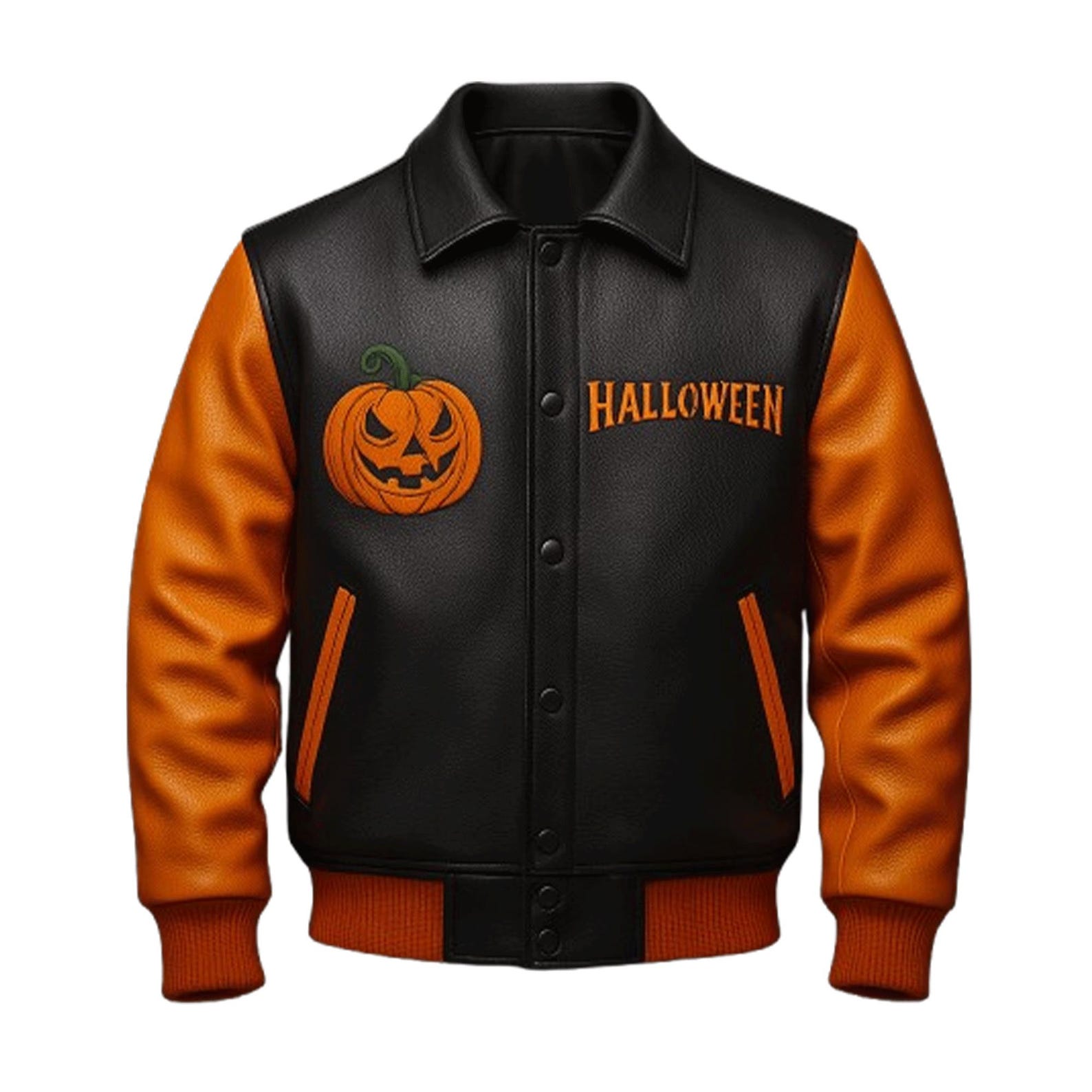 Halloween Leather Jacket With Pumpkin Print | Spooky Gothic Varsity ...