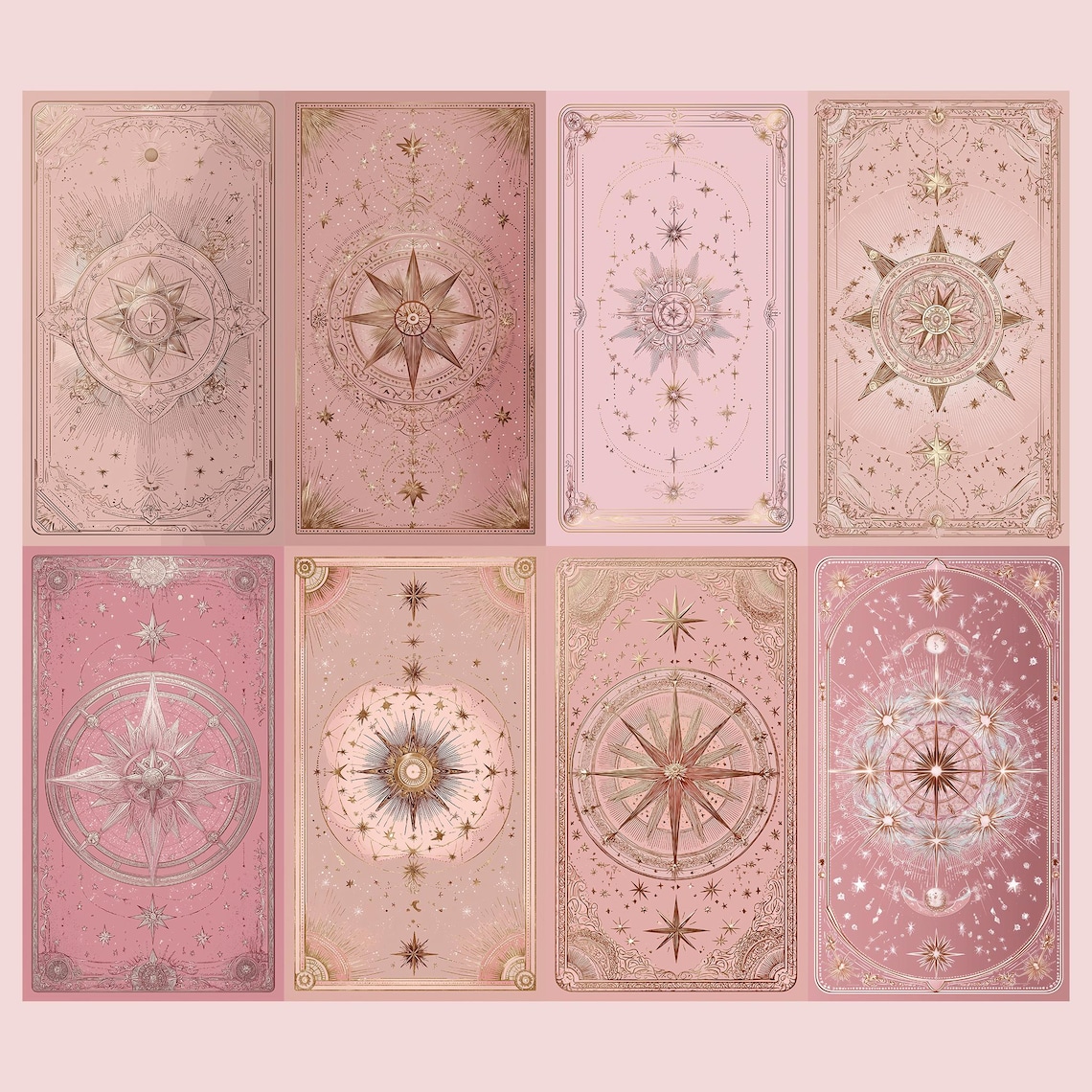 Rose Gold Tarot Card Back Designs, Pink Mystic Card Backs, Celestial ...