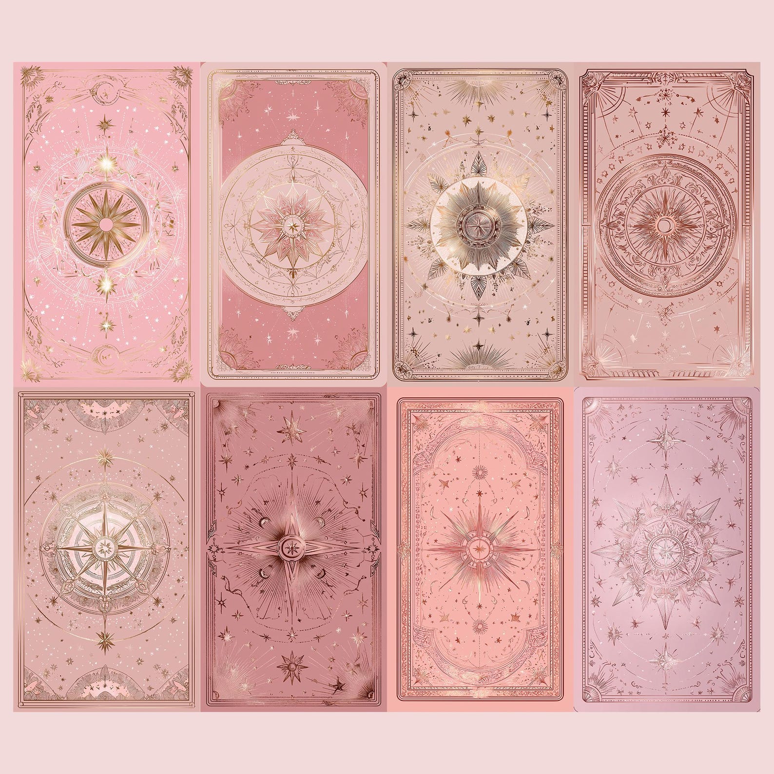 Rose Gold Tarot Card Back Designs, Pink Mystic Card Backs, Celestial ...
