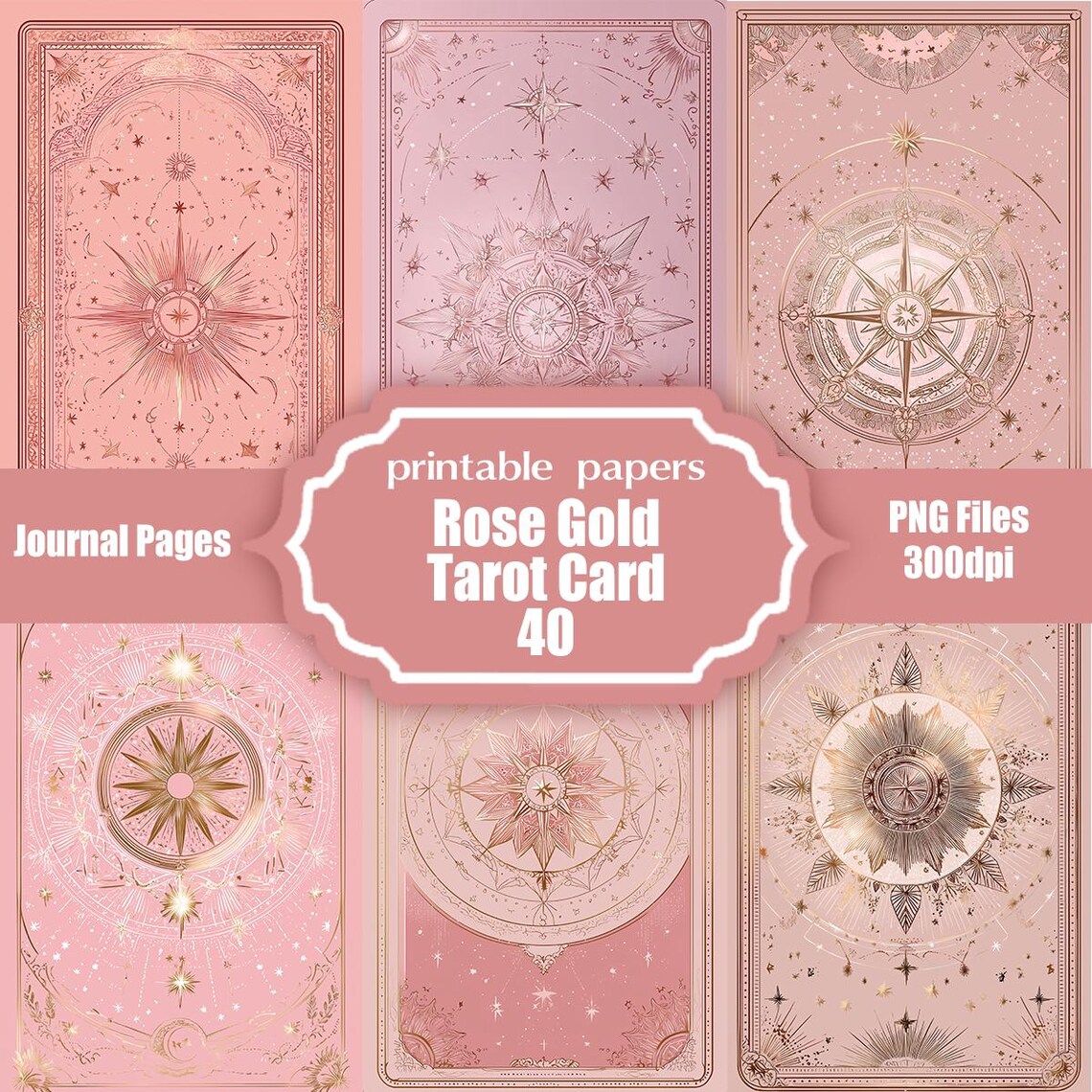 Rose Gold Tarot Card Back Designs, Pink Mystic Card Backs, Celestial ...