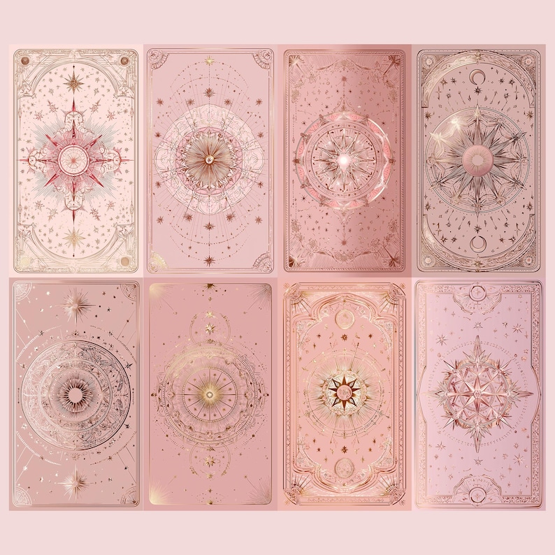 Rose Gold Tarot Card Back Designs, Pink Mystic Card Backs, Celestial ...