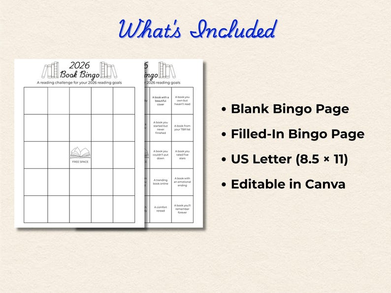 2026 Book Bingo Printable Editable Canva Template Annual Reading ...