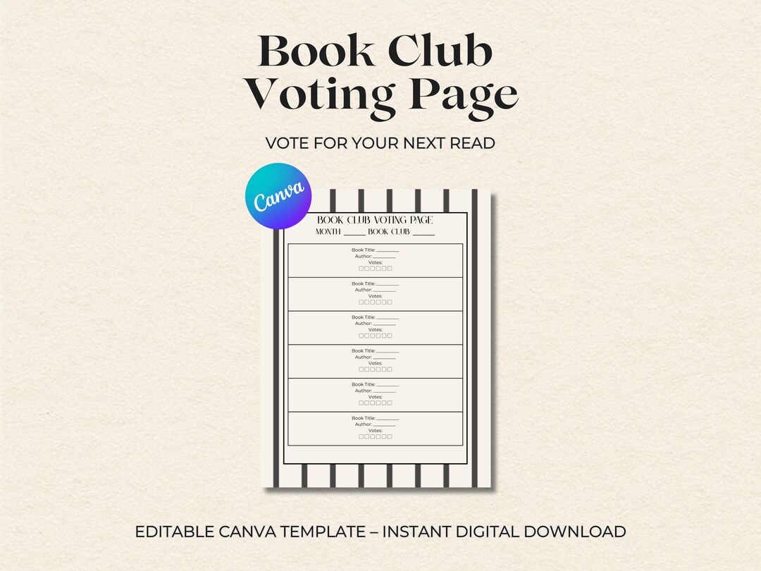 Book Club Voting Page Printable, Canva Editable Vote Tracker Instant ...