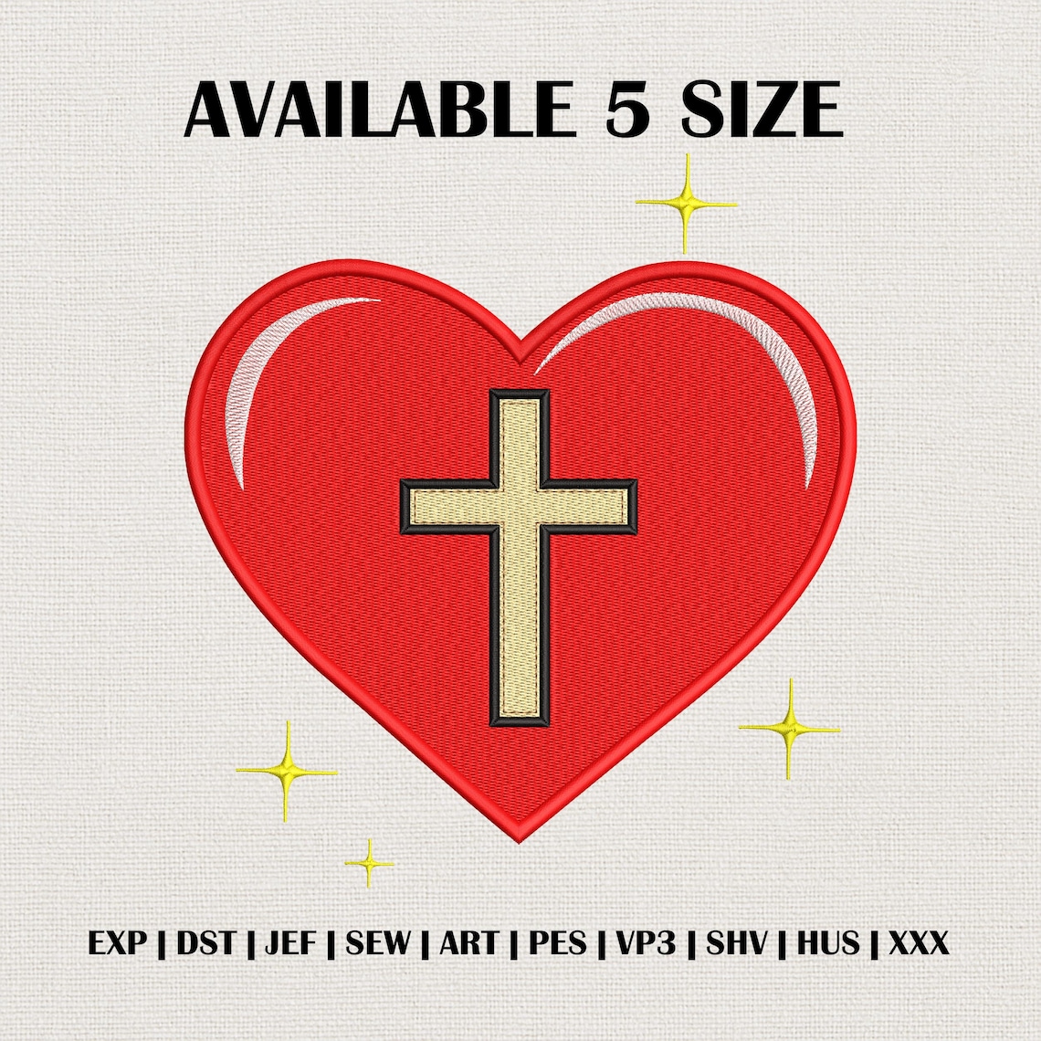 Christian Cross Inside Heart Embroidery Design, Religious Love Faith ...