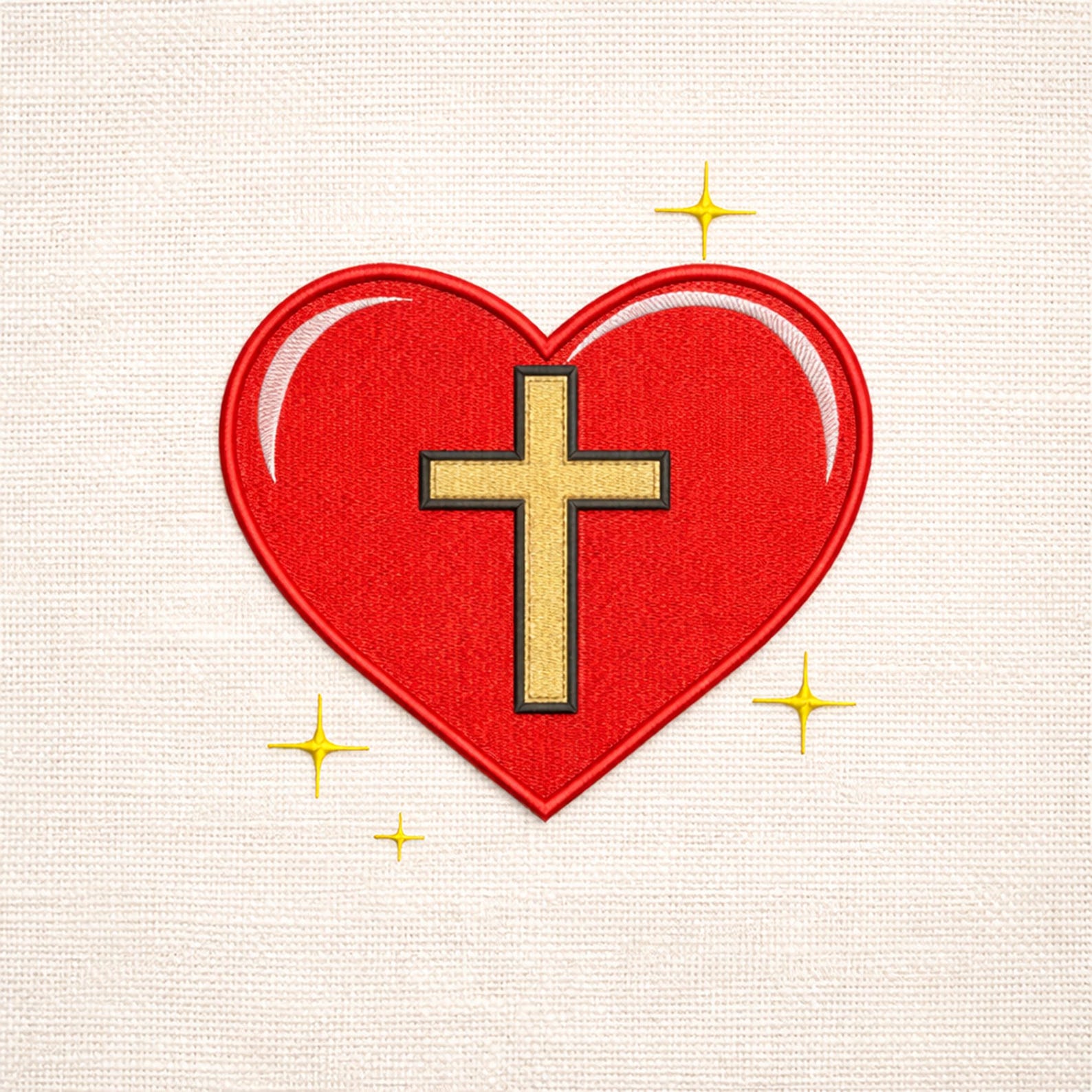 Christian Cross Inside Heart Embroidery Design, Religious Love Faith ...