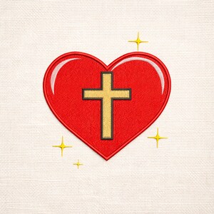Christian Cross Inside Heart Embroidery Design, Religious Love Faith ...