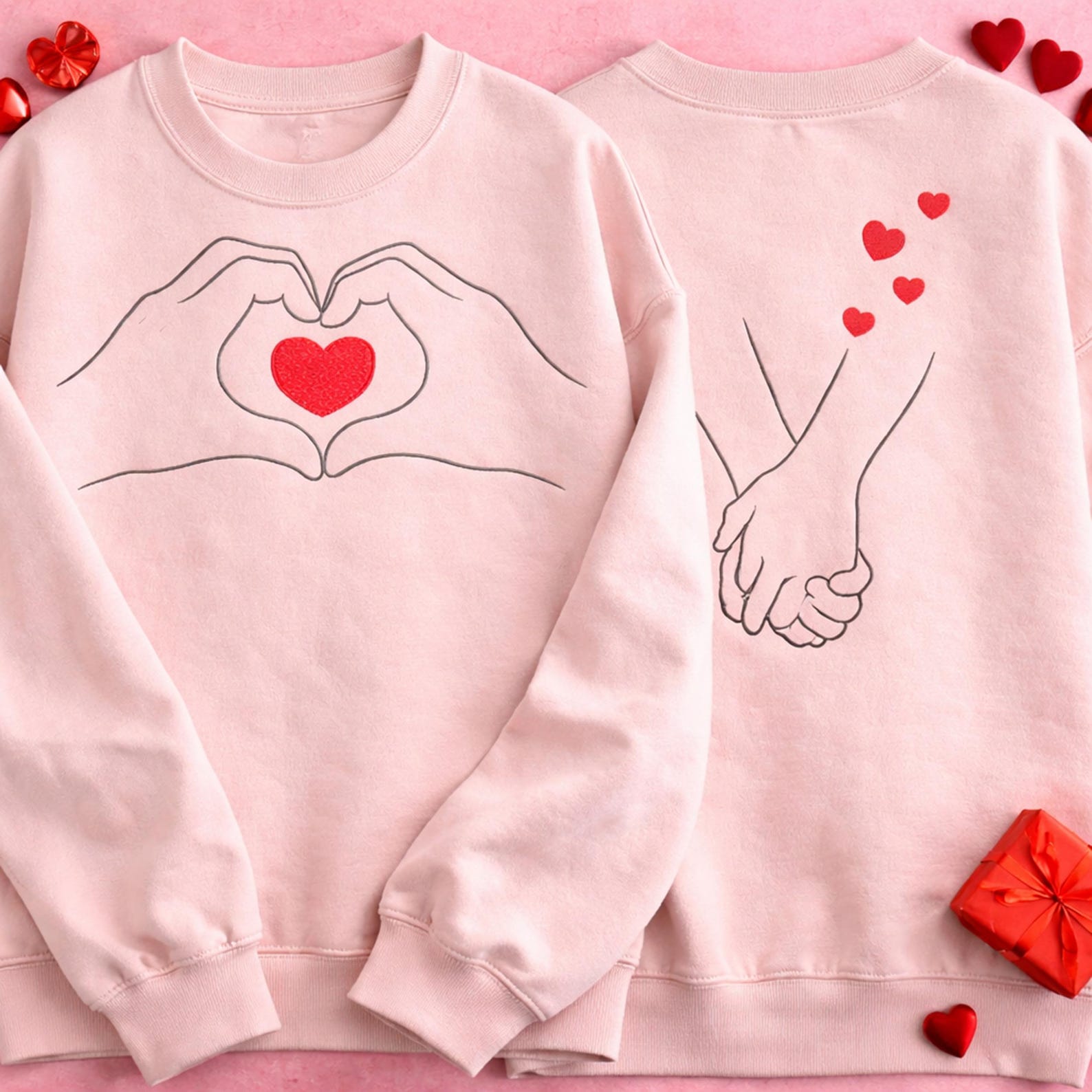 Hand Heart Valentine Embroidery Bundle, Romantic Couple Line Art ...