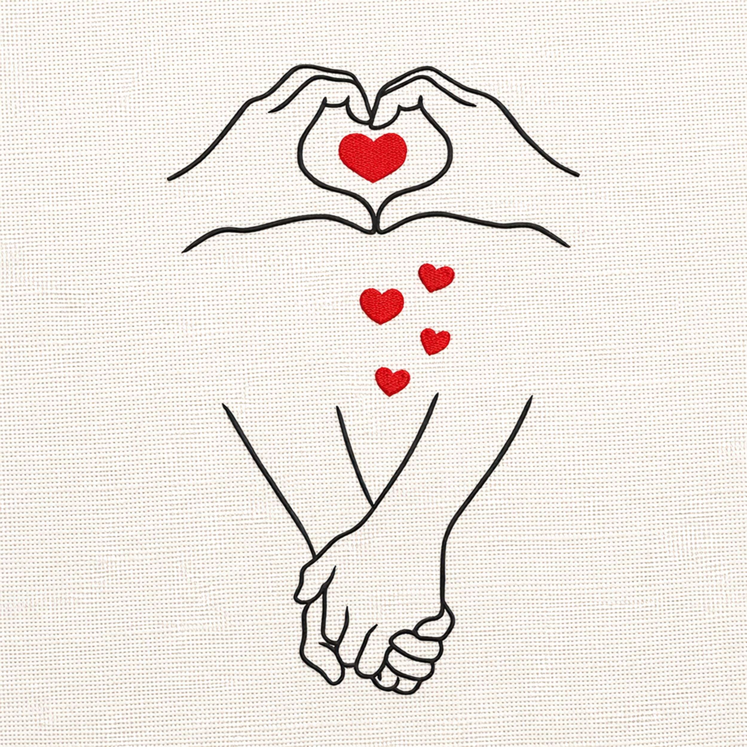 Hand Heart Valentine Embroidery Bundle, Romantic Couple Line Art ...