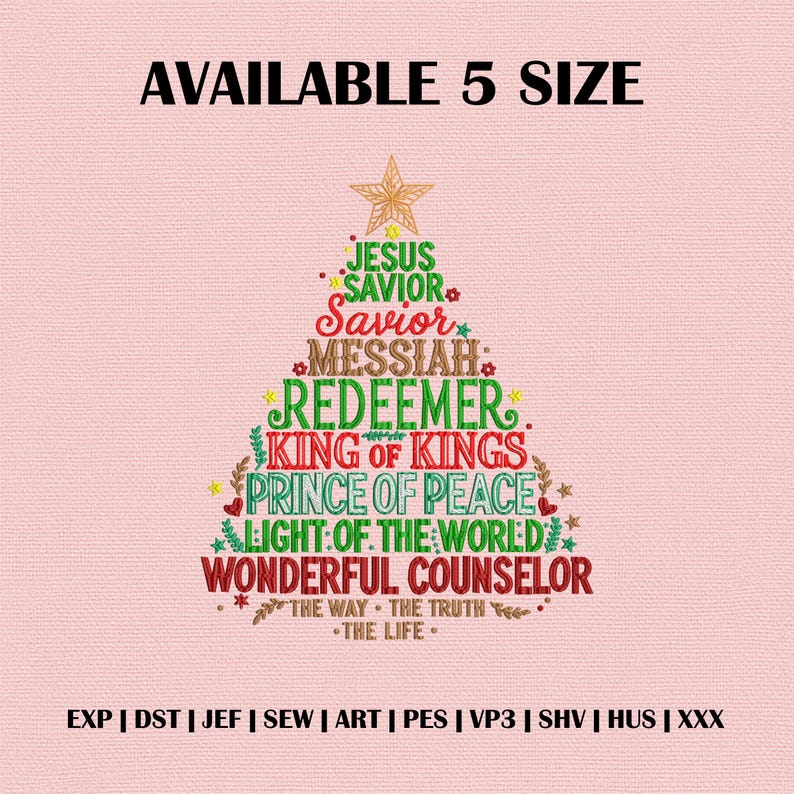 Christmas Tree Embroidery Design, Jesus Savior Messiah Redeemer ...