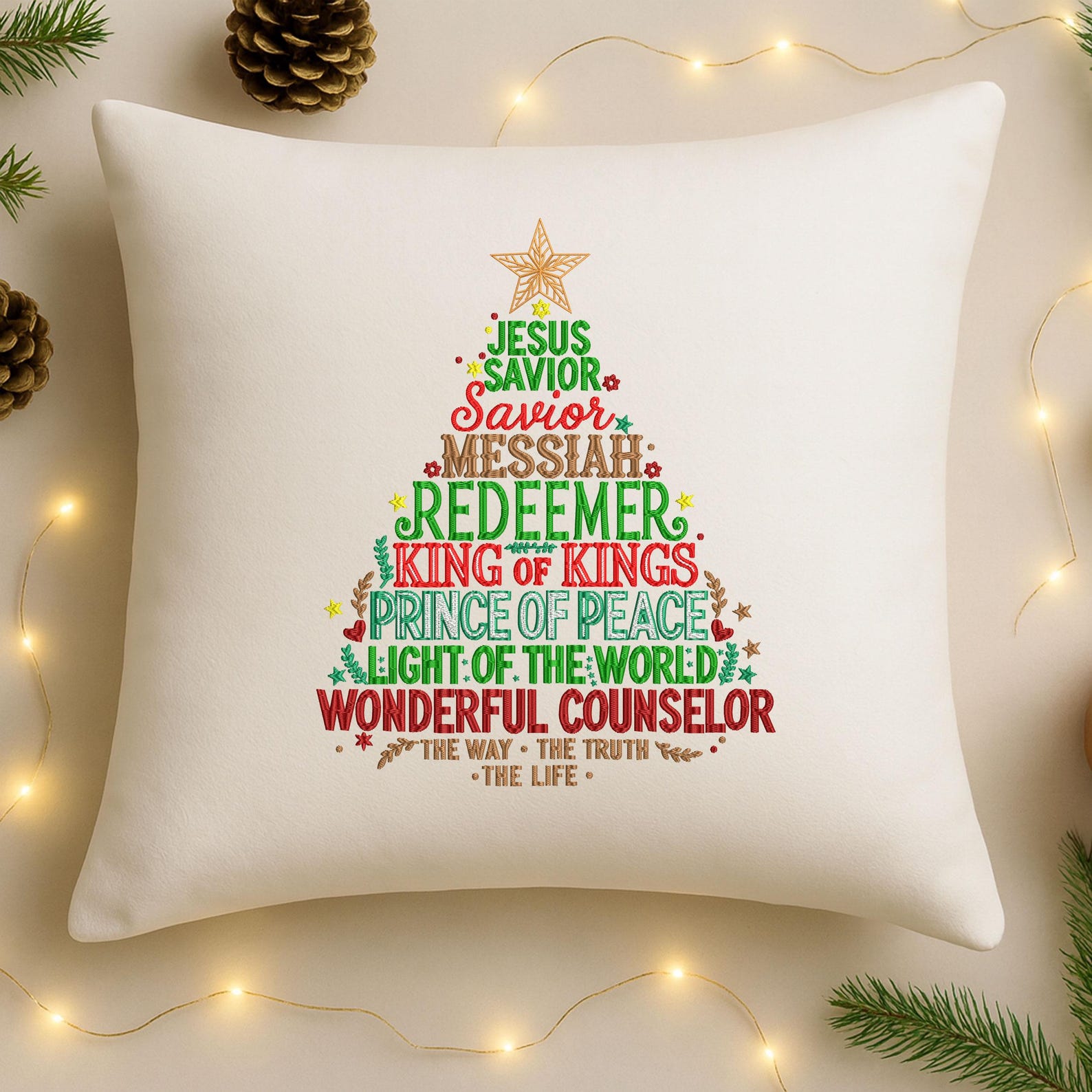 Christmas Tree Embroidery Design, Jesus Savior Messiah Redeemer ...