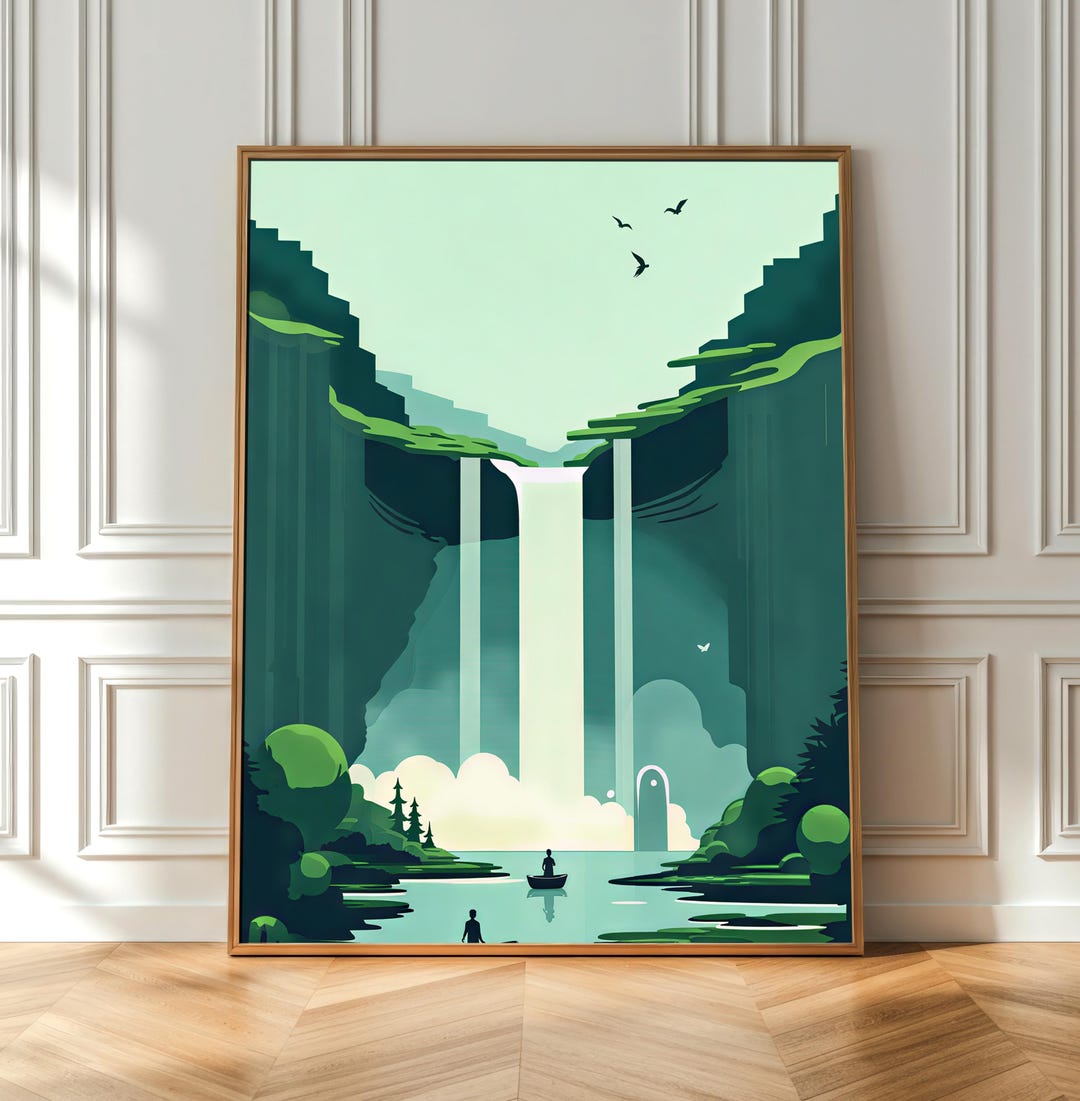 Abstract Wall Art Waterfall Landscape Art Minimal Nature Fantasy Cliff ...