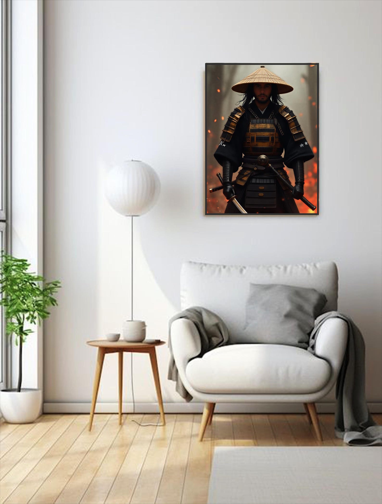 Japanese Samurai Portrait Wall Art Asian Warrior Canvas Print Gift for ...