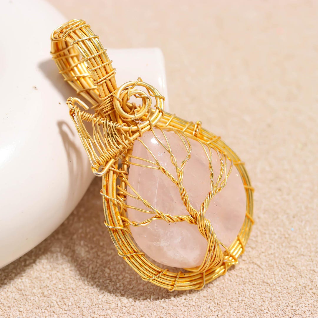 Rose Quartz Tree of Life Wire Wrapped Pendant, Natural Pink Quartz ...