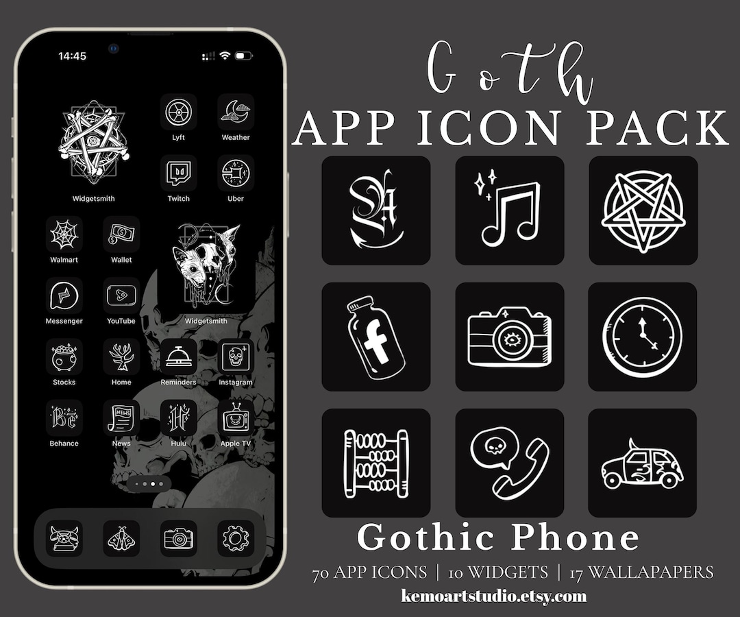 Goth Aesthetic App Icons | Dark Ios & Android Icon Set | Black and ...