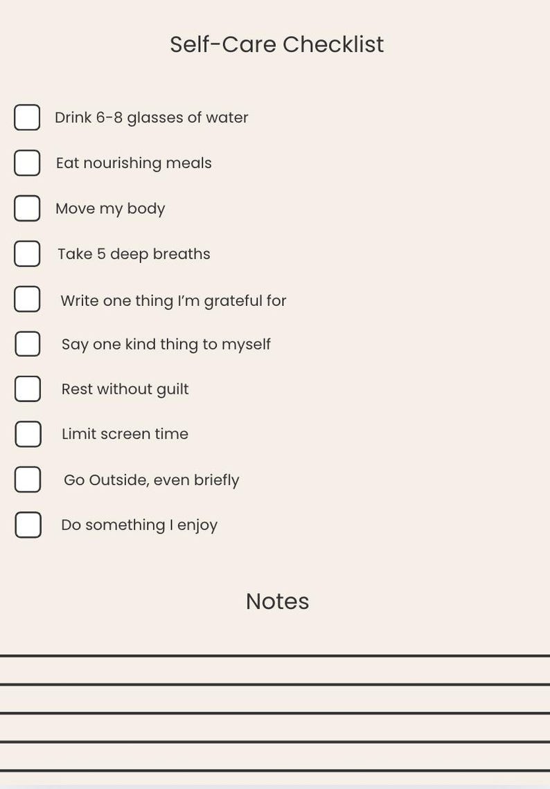 Self-care Checklist Printable | Daily Mental Health Tracker | Minimalist Self Love PDF ...