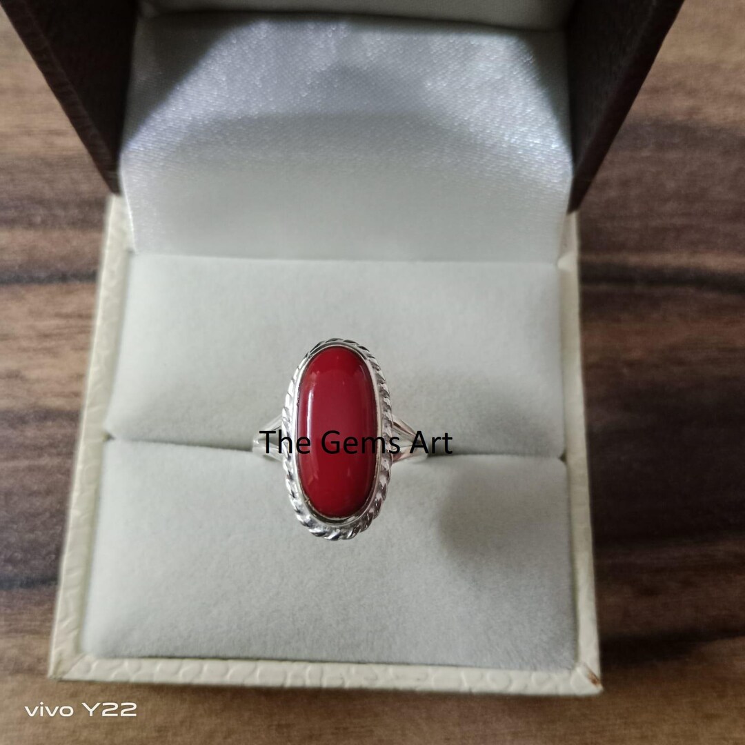 Certified Red Coral (moonga) Ring in Solid 925 Sterling Silver - Etsy