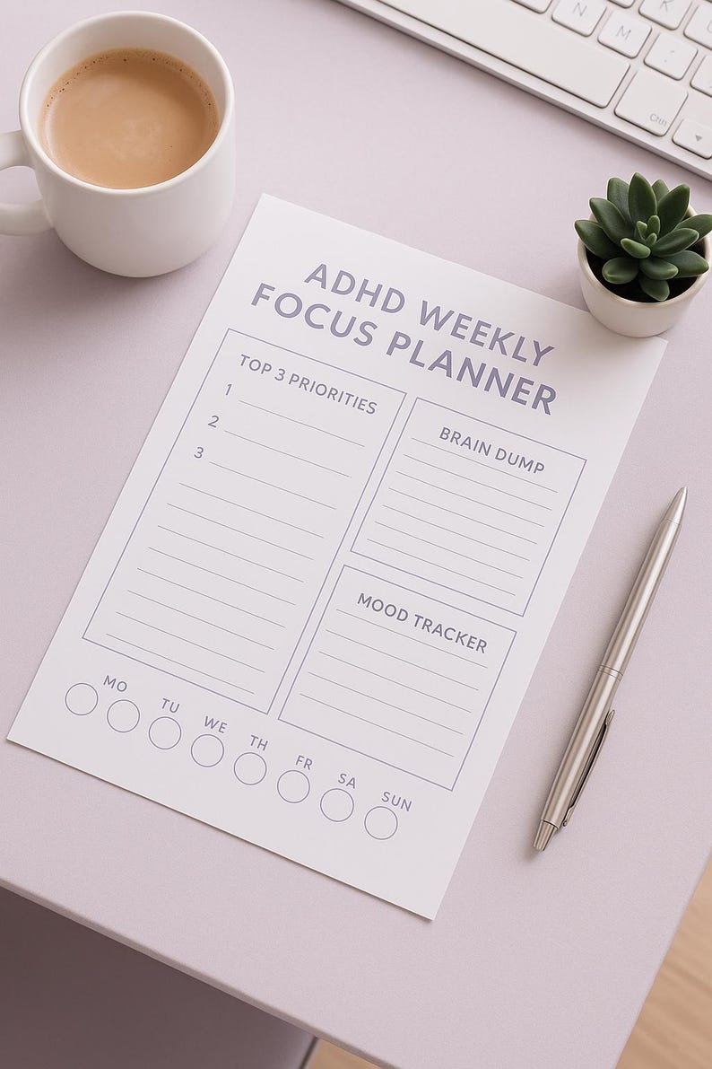 ADHD Weekly Focus Planner Printable – Neurodivergent Productivity Sheet ...