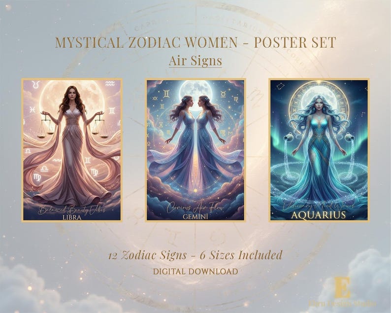 Mystical Astrology Poster Set • 12 Zodiac Signs • Printable Wall Art - Etsy