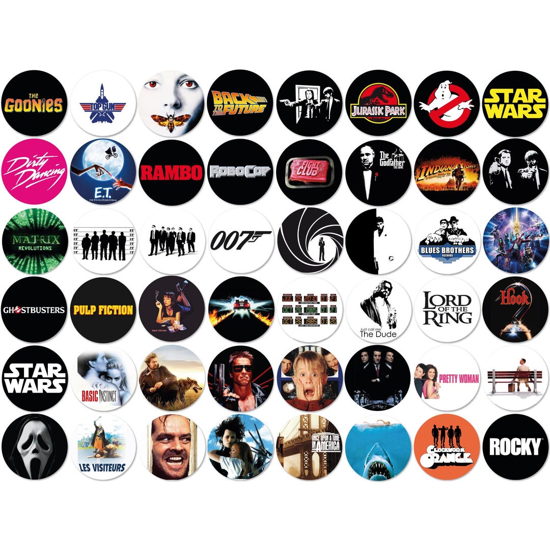 Lot of 48 Vintage Cinema Pin Badges - Cult Movies & Pop Culture Buttons ...