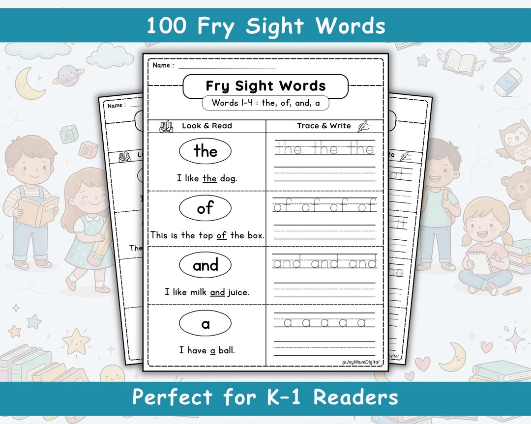 100 Fry Sight Words Worksheets - Kindergarten First Grade - Handwriting ...