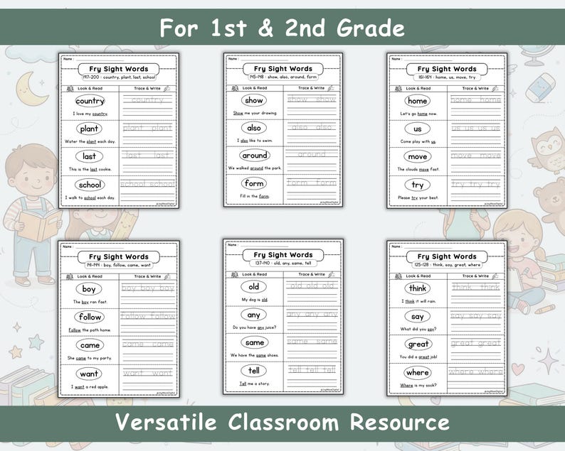 Fry Sight Words 101–200 - Grade 1–2 Worksheets - Handwriting Tracing ...