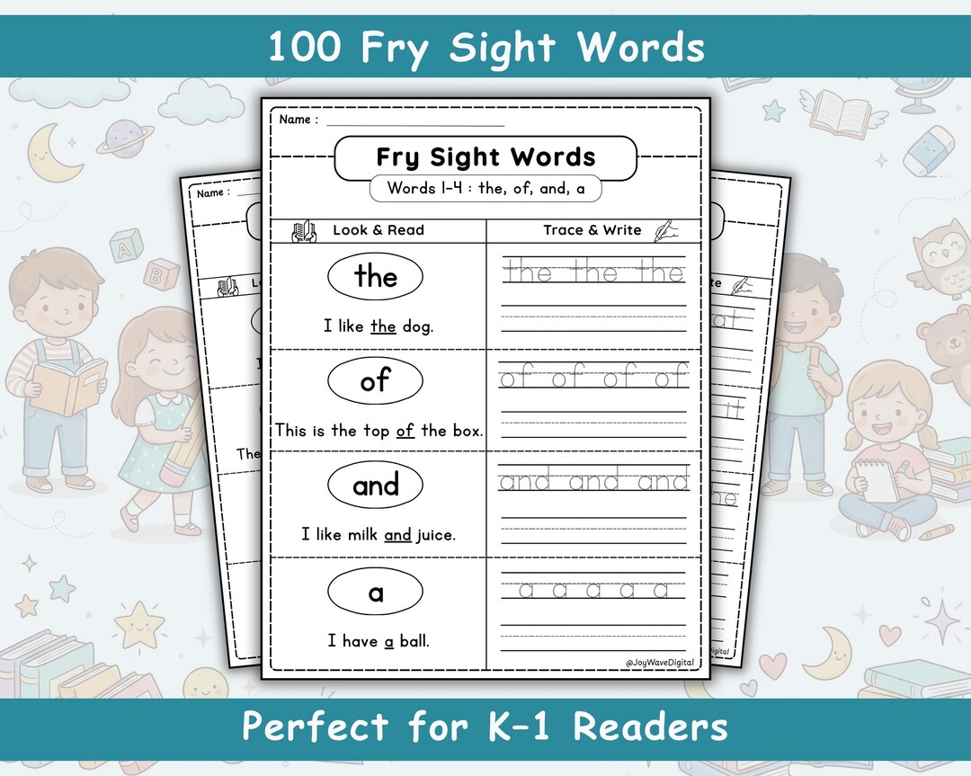 100 Fry Sight Words Worksheets - Kindergarten First Grade - Handwriting ...