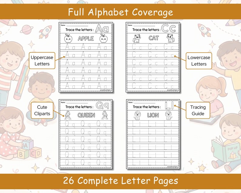 26 Alphabet Tracing Worksheets | Letter Writing Practice | Preschool ...