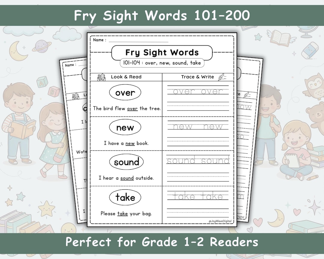 Fry Sight Words 101–200 - Grade 1–2 Worksheets - Handwriting Tracing ...