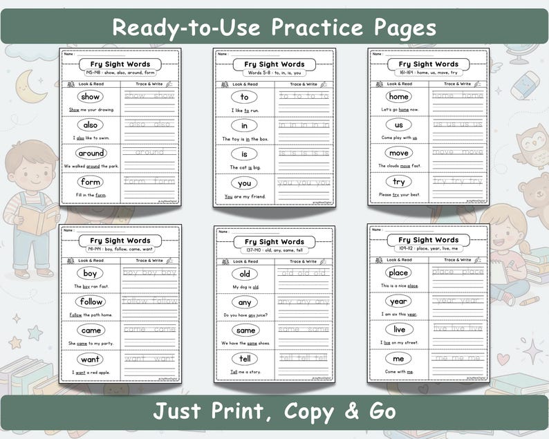 Fry Sight Words 101–200 - Grade 1–2 Worksheets - Handwriting Tracing ...