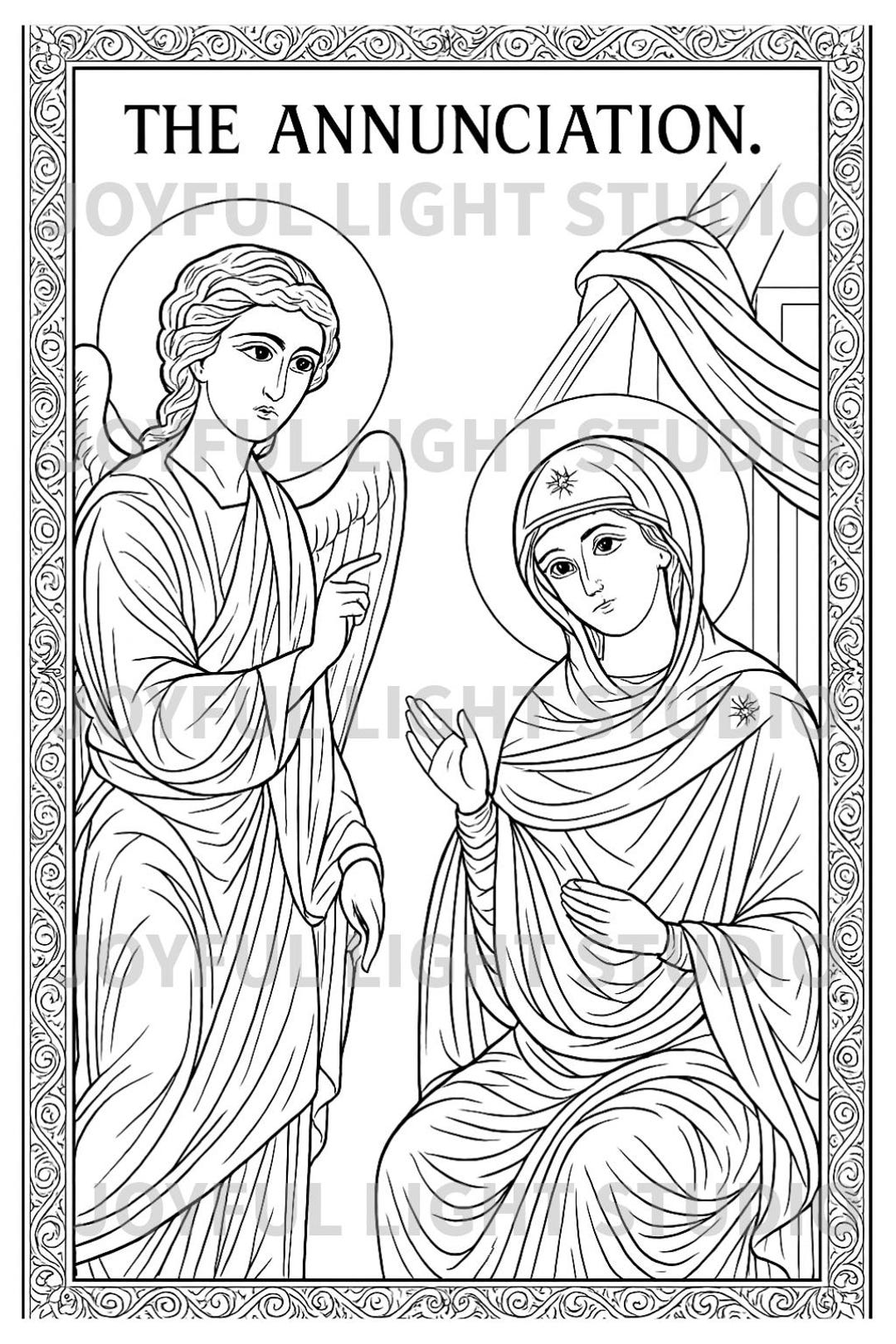 Annunciation Coloring Page: Orthodox Marian Feast Art (PDF Download - Etsy