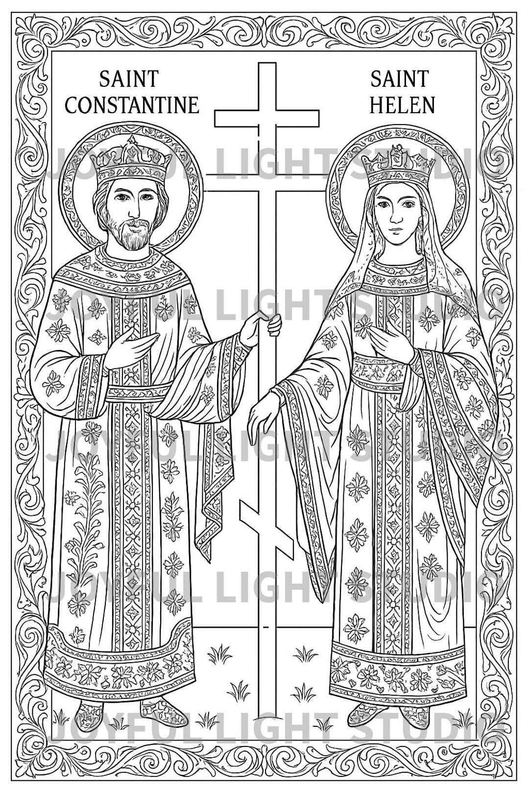Saints Constantine and Helen Coloring Page: Orthodox Christian Line Art ...