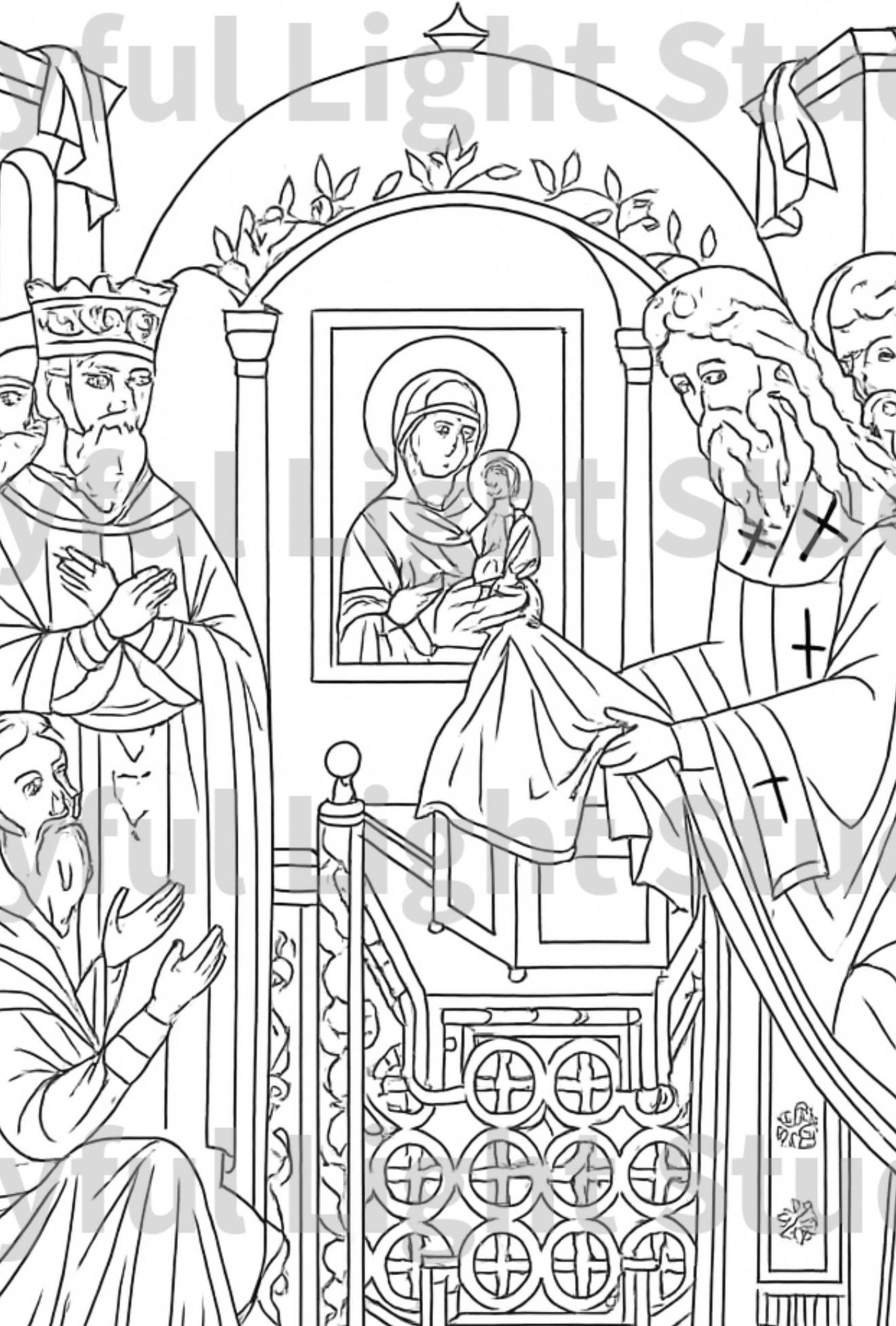 Placing of the Sash of the Mother of God Coloring Page | Orthodox ...