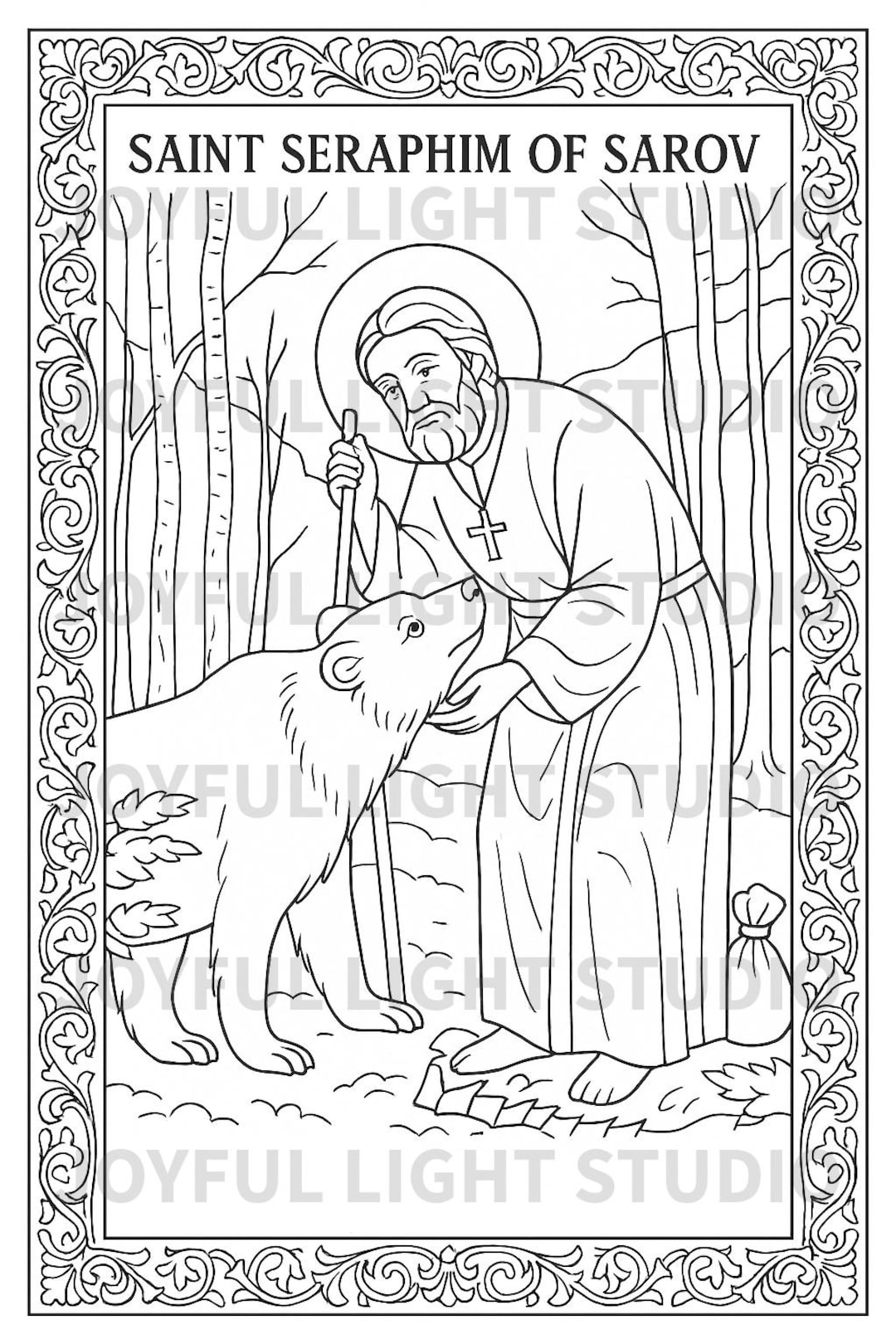 Saint Seraphim of Sarov in the Forest — Orthodox Coloring Page ...