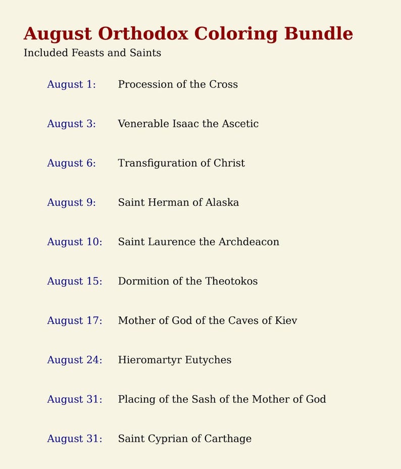 August Orthodox Icon Coloring Pages: Saints & Feasts Printable Bundle ...