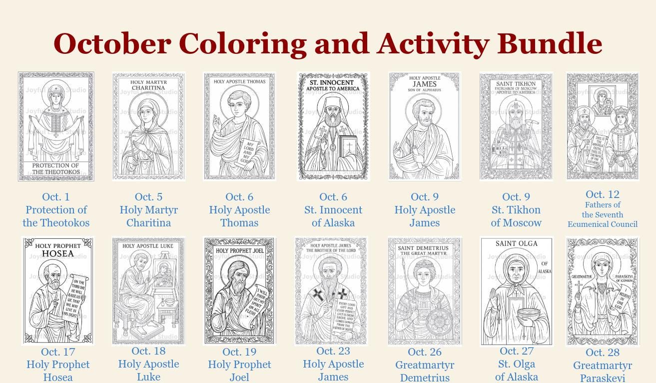 October Coloring and Activity Bundle – Orthodox Saints, Feasts ...
