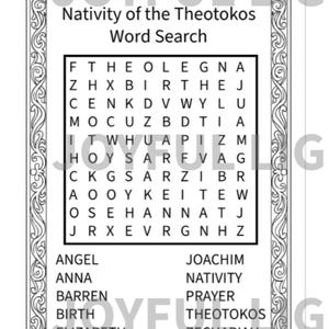 Theotokos Nativity Word Search: Orthodox Christian Printable Activity ...