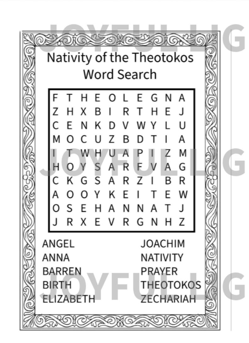 Theotokos Nativity Word Search: Orthodox Christian Printable Activity ...