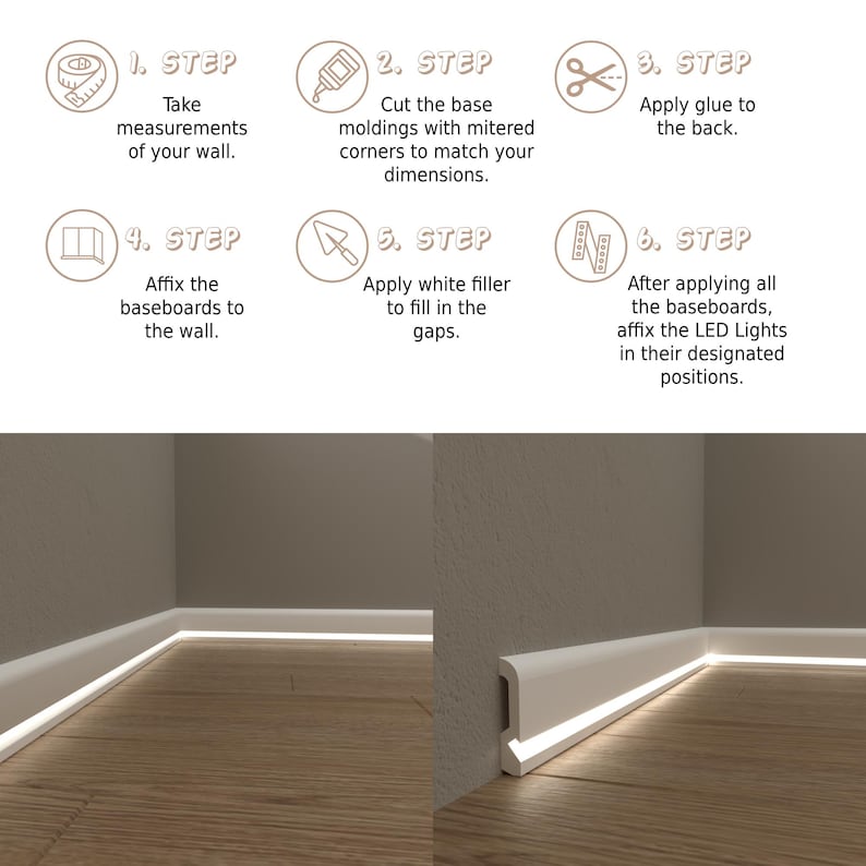 Led Floor Light Molding Baseboard, Accent Wall Molding, Flat Skirting Boards, Accent Wall Trim ...