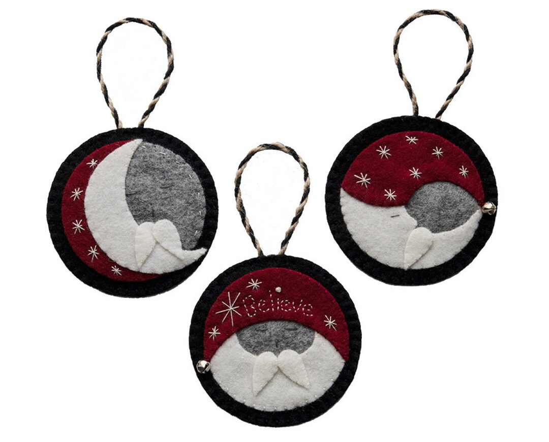 PDF Felt Ornament Patterns, Santa in the Moon, Hand Sewing, Felt Craft ...