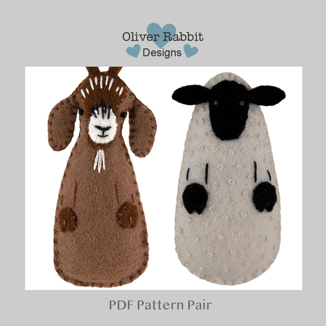 Felt Goat and Sheep Ornament Sewing Pattern Pair, Mini Stuffies, DIY ...